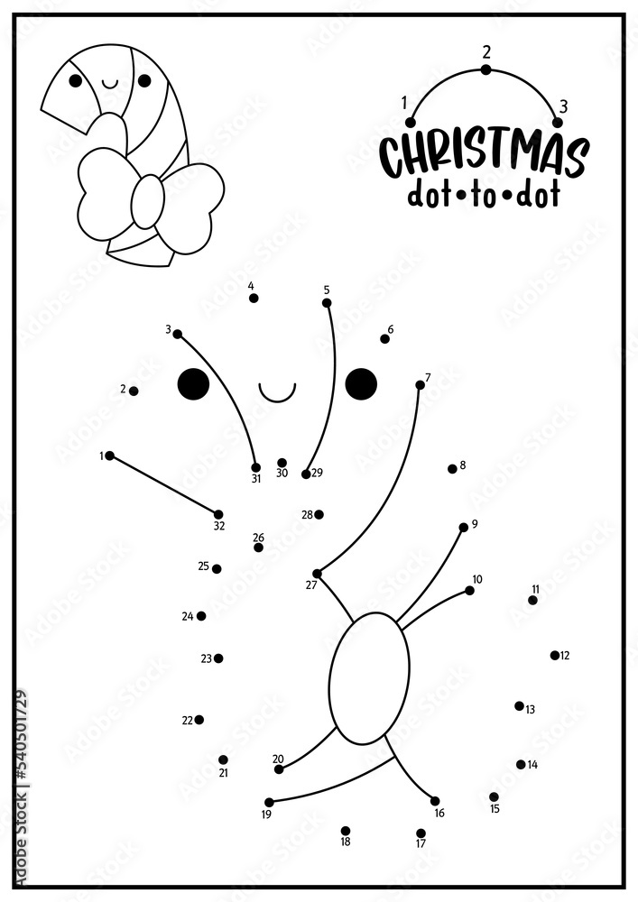 Vector Christmas dot-to-dot and color activity with cute kawaii candy ...