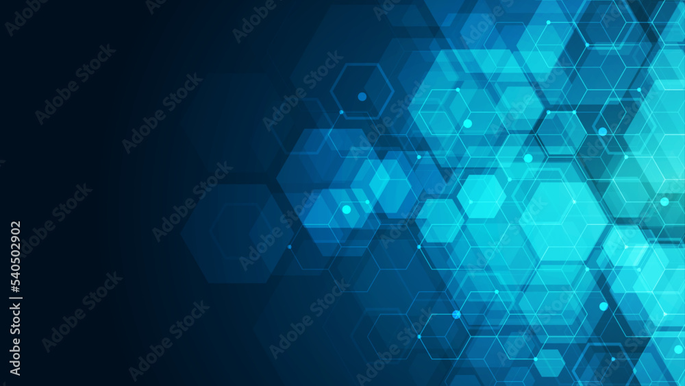 Hexagons pattern on blue background. Genetic research, molecular ...