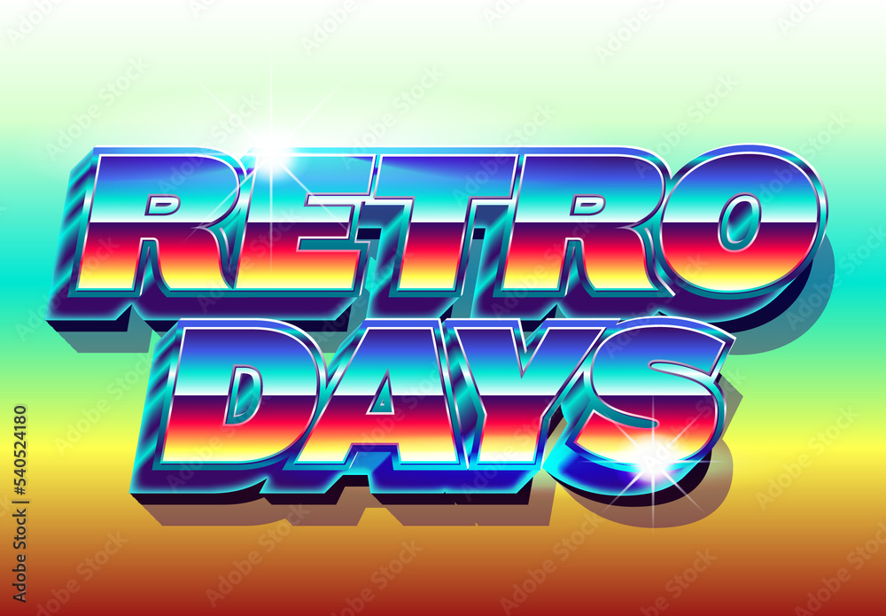 Retro Days Bright Blue Metallic Retro Futurism Style Text Effect Stock ...