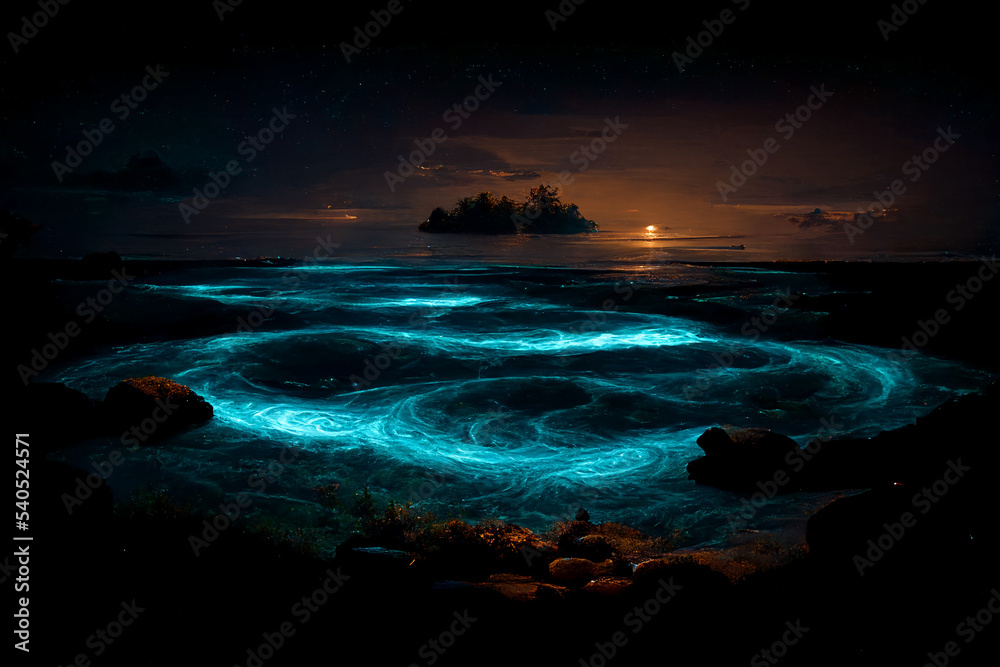 Bioluminescence. Bio luminescent ocean. Bioluminescent plankton in the ...