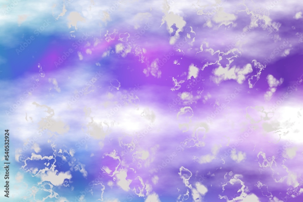 Blue violet purple dreamy heaven background with white fluffy clouds ...