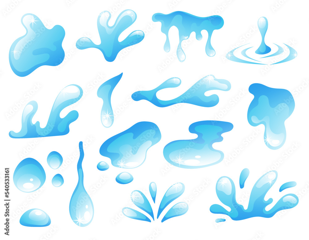 Water drop splash drip cartoon abstract concept set. Vector graphic ...