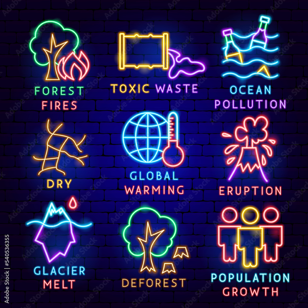 Global Warming Label Set. Vector Illustration of Nature Safe Symbol ...