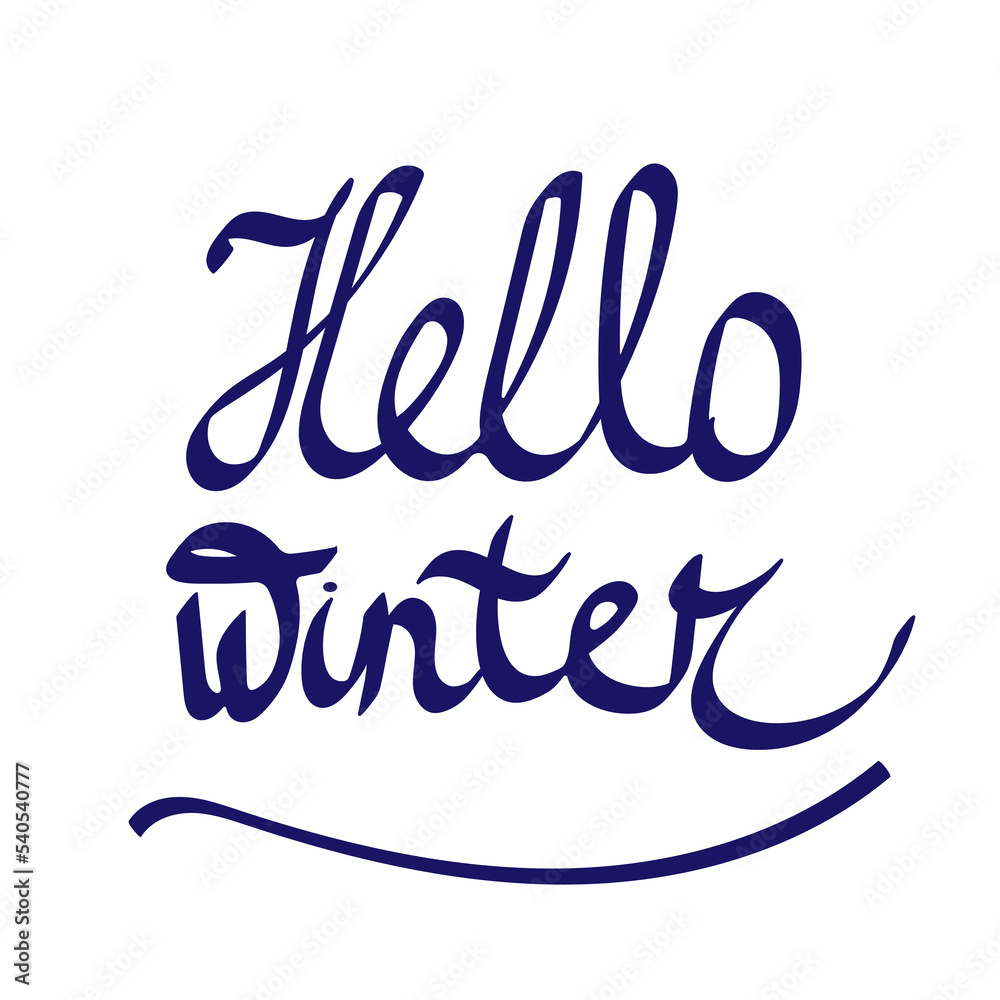 Hello winter - handwritten phrase, lettering, transparent background ...