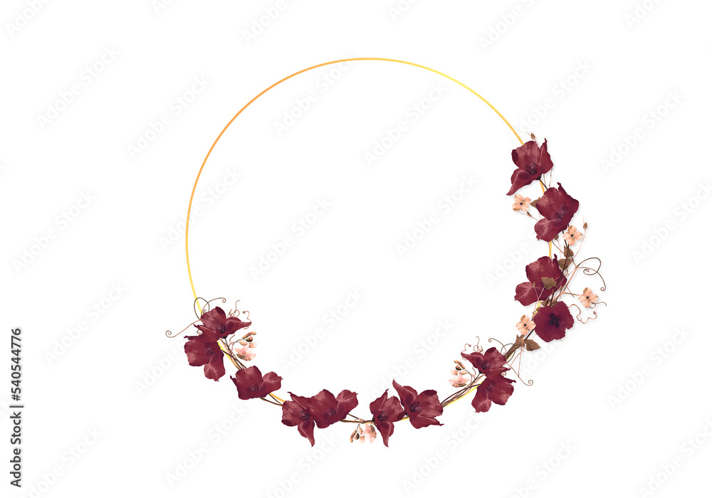 Flower foliage floral circle overlays, golden ring, backdrop overlays ...