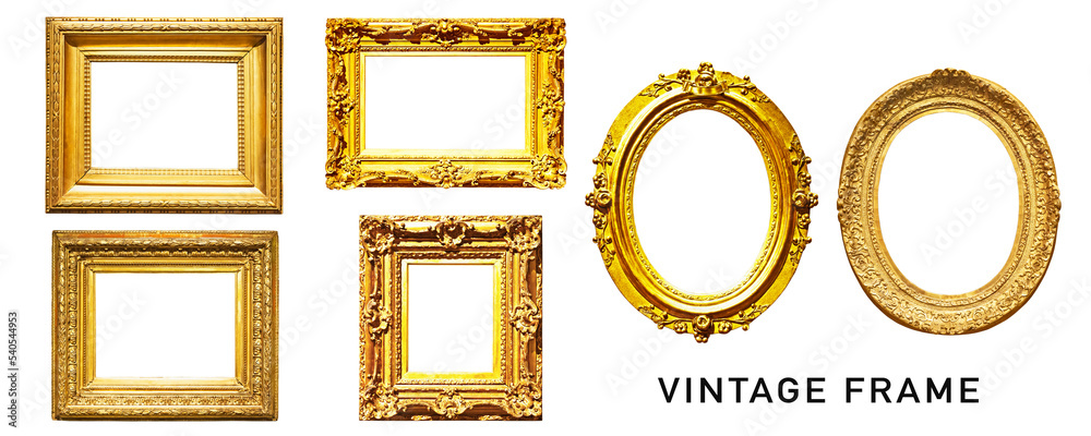 Golden vintage frame set. PNG with transparent background. Without ...