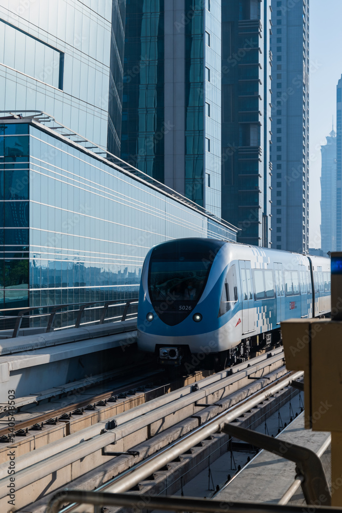 Dubai, UAE - October 2022: Dubai Metro train, downtown area. Dubai ...