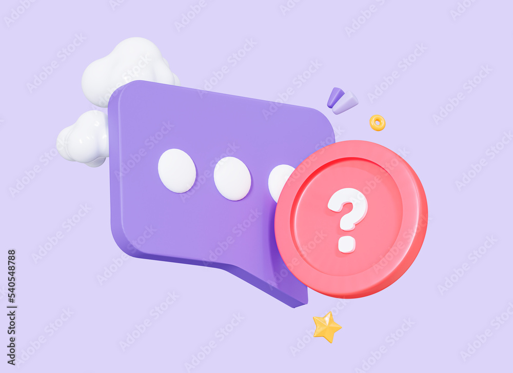 3D Message speech bubble with question mark. FAQ symbol concept ...