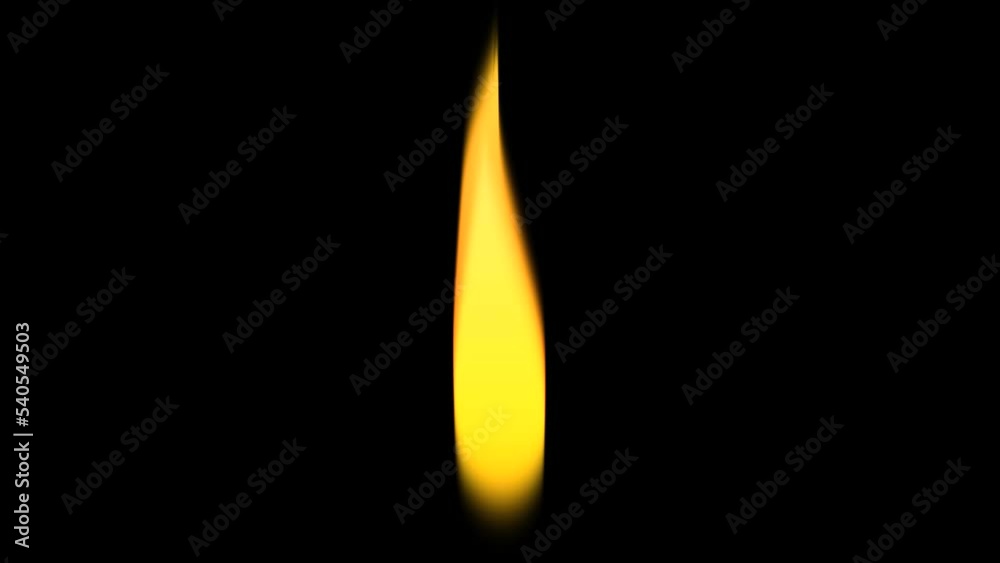 Realistic animation of a wax candle flame on a black background. The ...