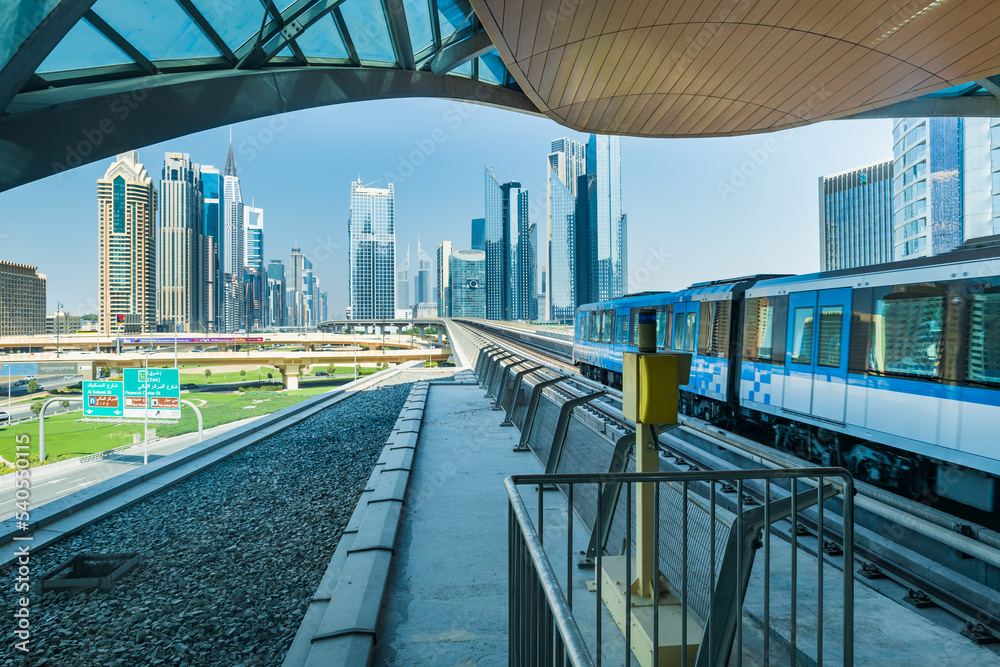 Dubai, UAE - October 2022: Dubai Metro train, downtown area. Dubai ...