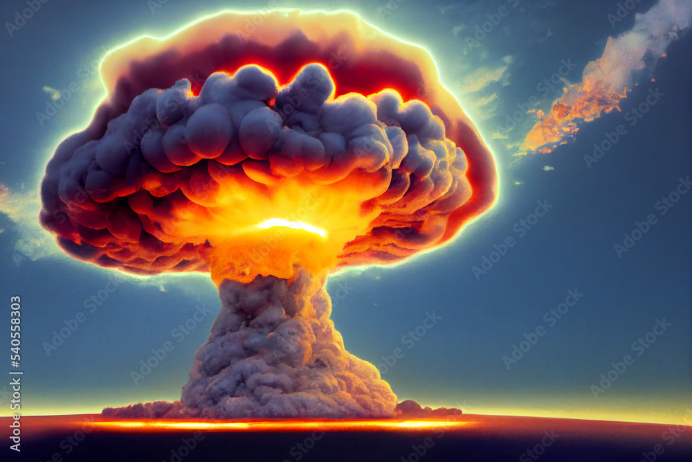 Nuclear bomb explosion. Atomic detonation. modern war. Aerial view ...