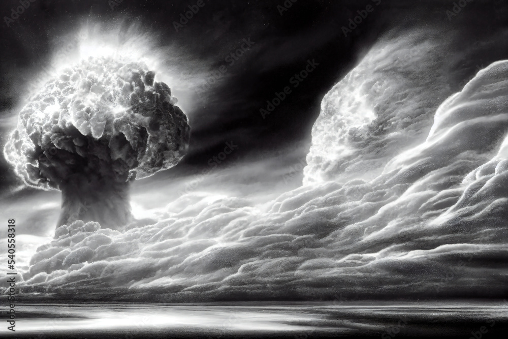 Nuclear bomb explosion. Atomic detonation. modern war. Aerial view planet earth. Bomb nuke ...
