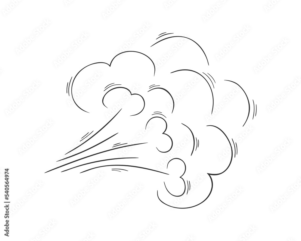 Doodle air flow or wind blow effect icon. Swirl, gust, smoke, dust in ...
