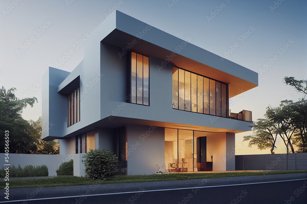 3d beautiful residential house render Stock Illustration | Adobe Stock
