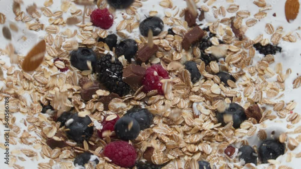 Nutrient muesli fresh yogurt with juicy berries close up. Healthy ...