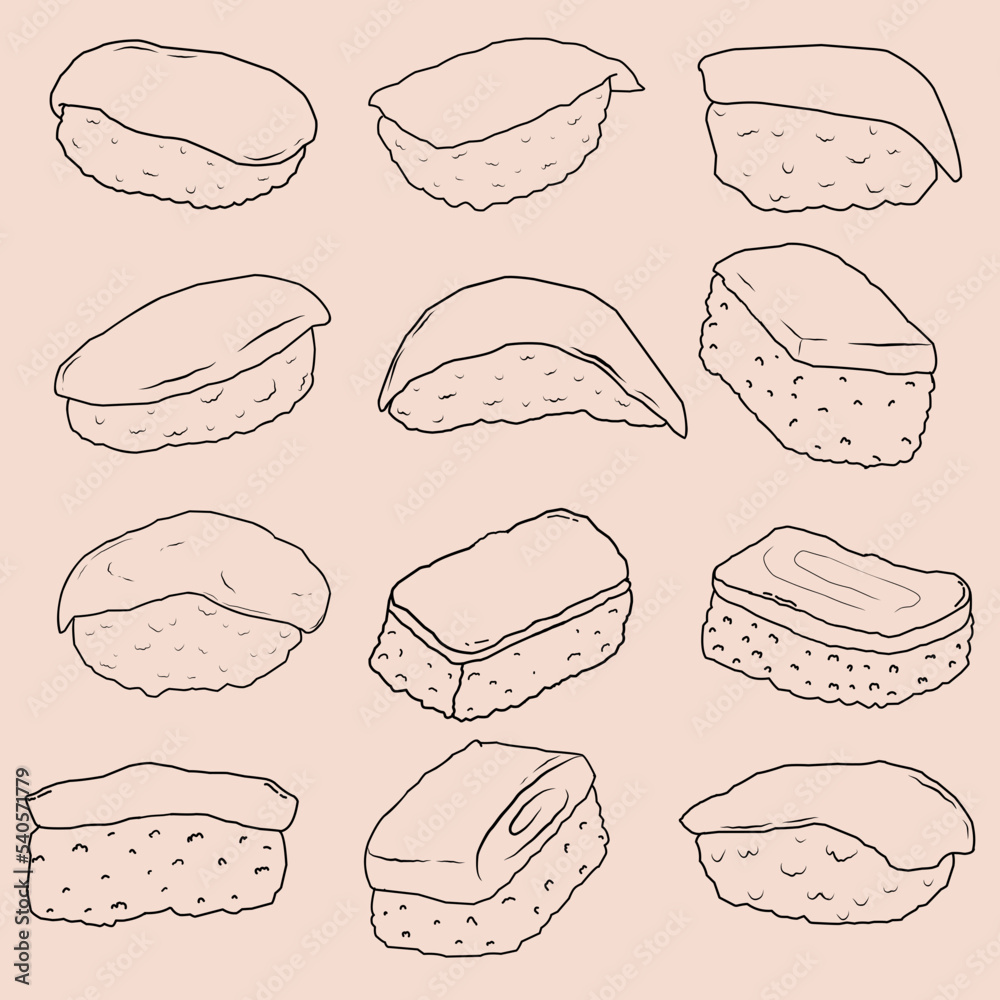 Hand drawn Sushi food line art Stock Vector | Adobe Stock
