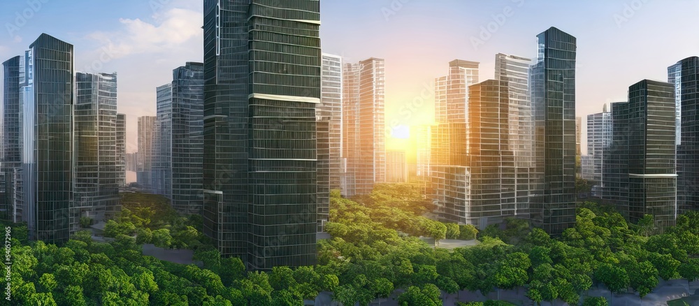 Environmentally friendly city of the future with vertical gardens and ...