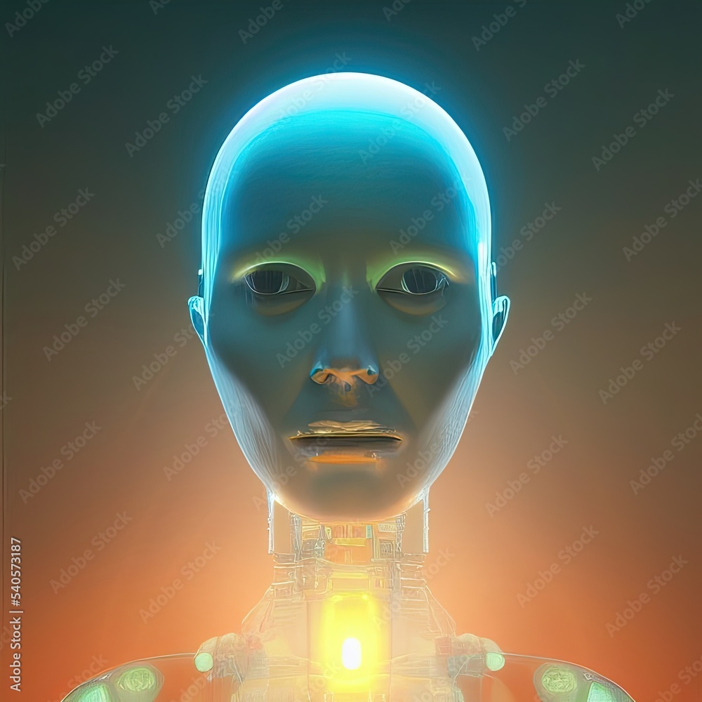 ภาพประกอบสต็อก Ai Cyborg Robot Woman Android Hardwired To Complex Alien Machinery With Wires And