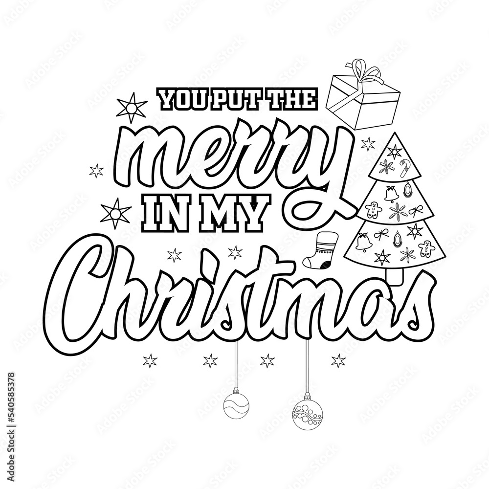 Merry Christmas Coloring page. Christmas line art coloring page design ...