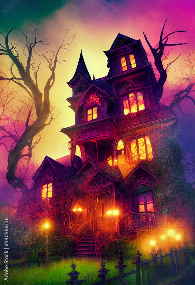 Spooky Halloween Mansion Creepy Night, Haunted Mansion Halloween ...