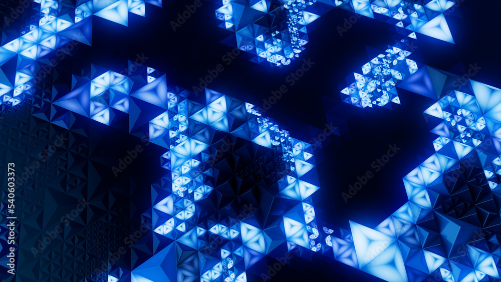 Neon High Tech Surface with Tetrahedrons. Illuminated, Blue Abstract 3d ...