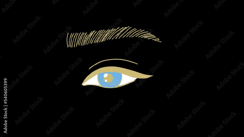 Hand drawn eyes animation on black background.4K video. Cartoon ...