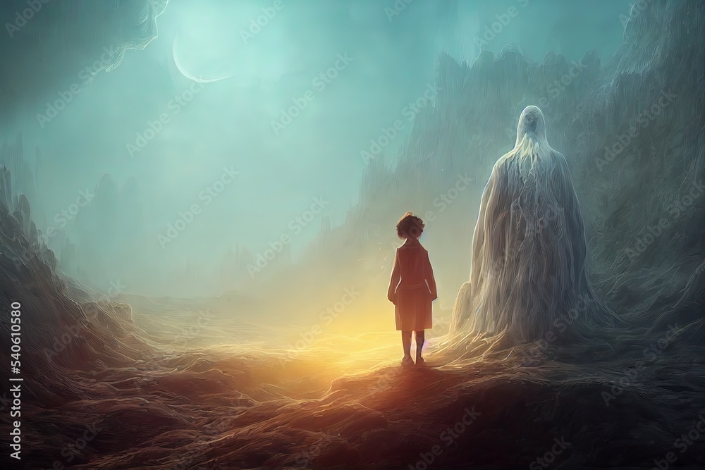 Fantasy concept showing A giant ghost emerged from another dimension ...