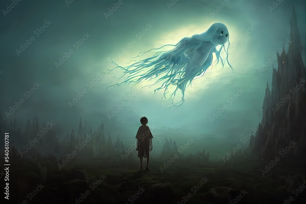 Fantasy concept showing A giant ghost emerged from another dimension ...