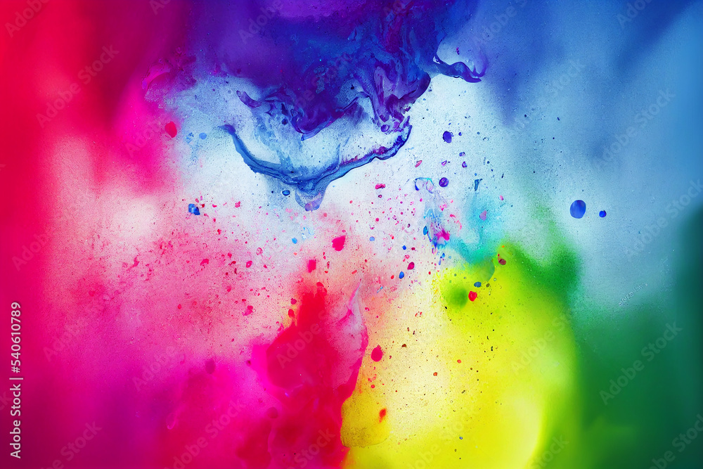 Colored paint splash isolated on black background. Acrylic blue and red ...