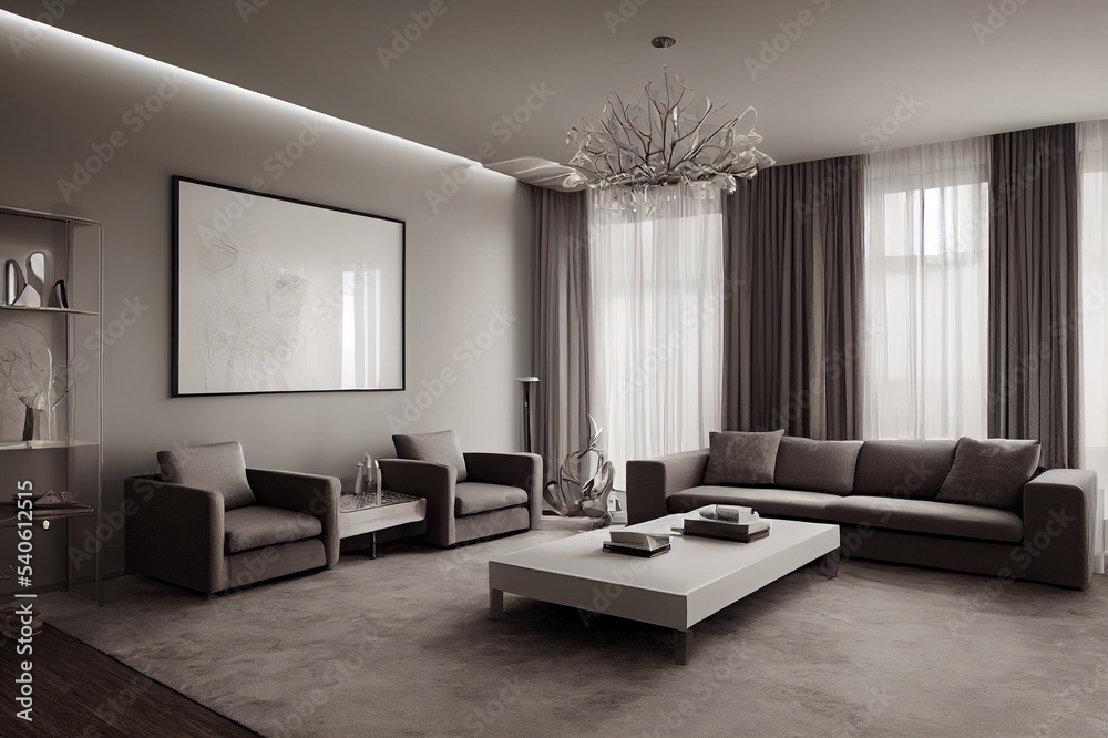 Luxury living room in dark color. Gray walls, warm ligh and lounge ...