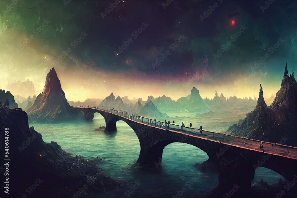 Fantasy concept showing Fantasy bridge in the space. digital art style ...