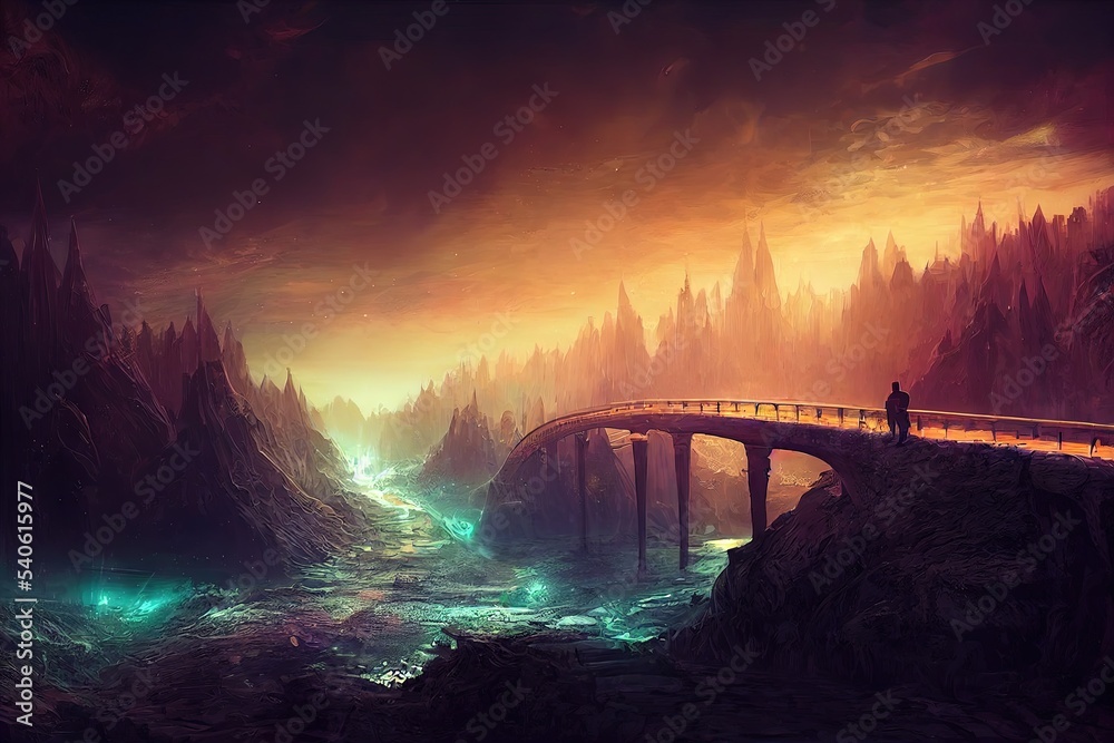 Fantasy concept showing Fantasy bridge in the space. digital art style ...