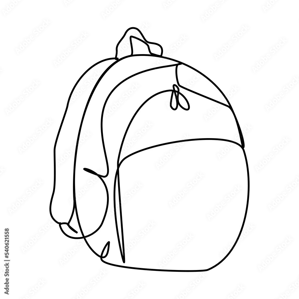 One line drawing of a school backpack bag. stationary for school ...
