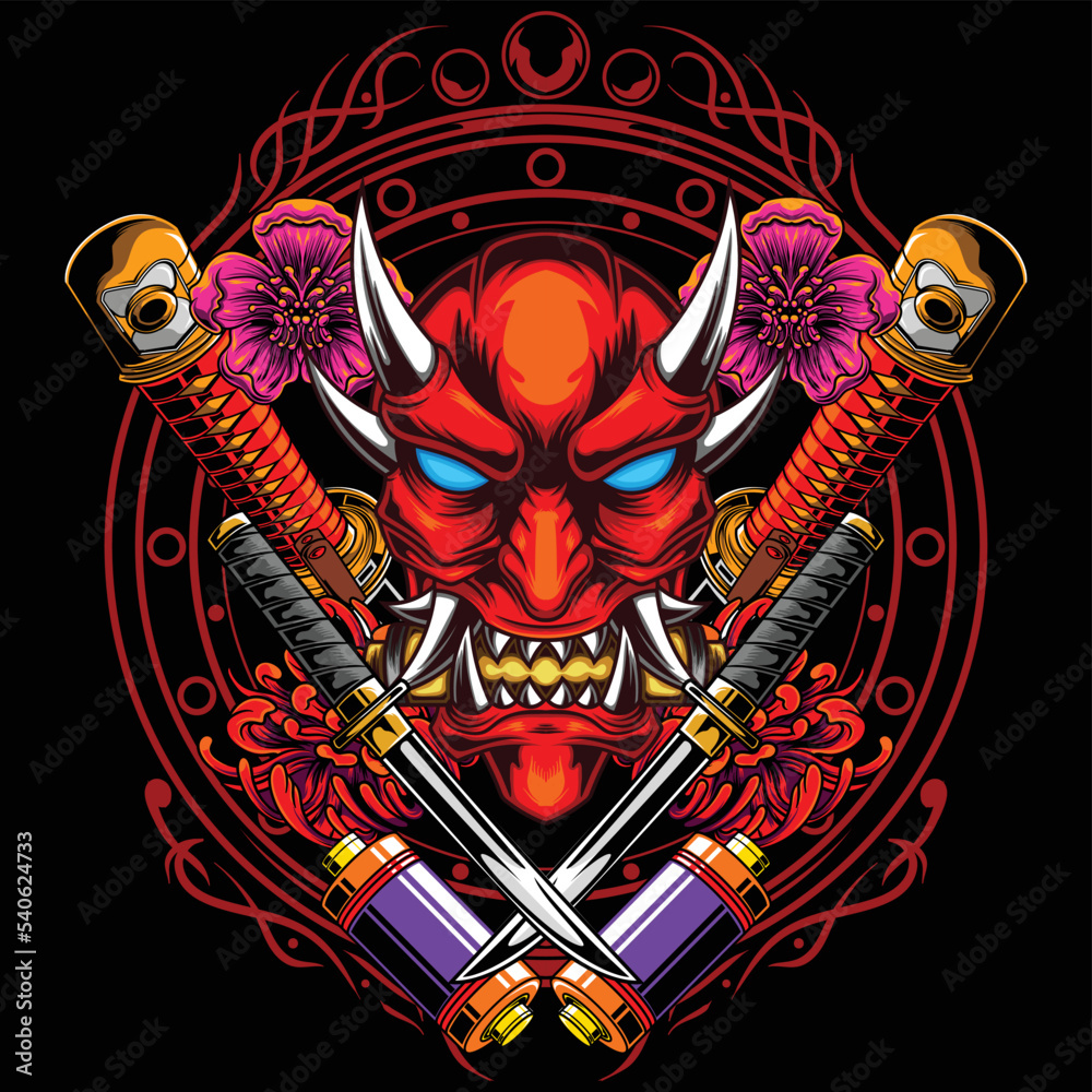 Vector illustration of oni mask Stock Vector | Adobe Stock
