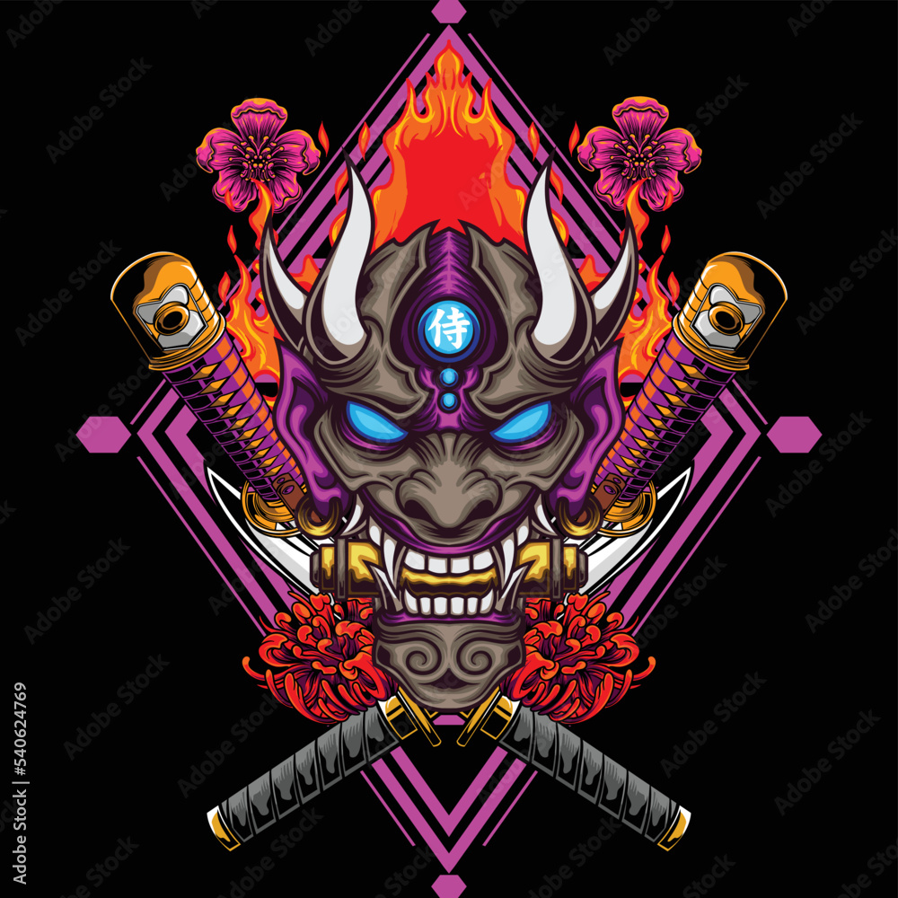 Vector illustration of oni mask Stock Vector | Adobe Stock