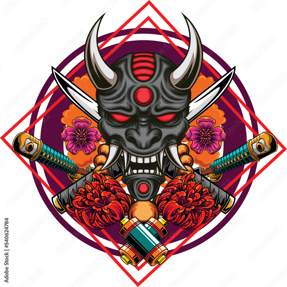 Vector illustration of oni mask Stock Vector | Adobe Stock