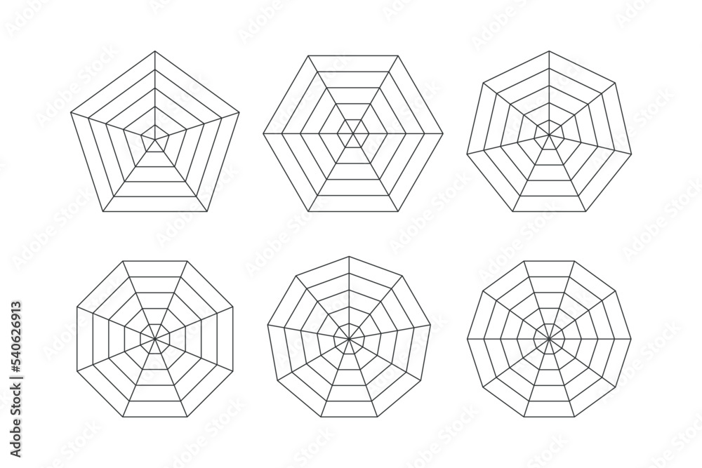 Radar or spider diagram template. Flat spider mesh. Blank radar charts ...