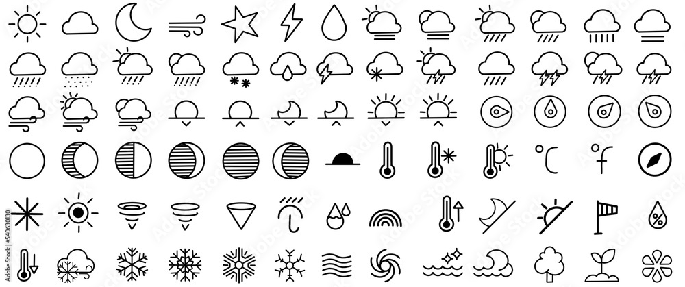 Weather icons. Weather forecast icon set. Clouds logo. Vector ...