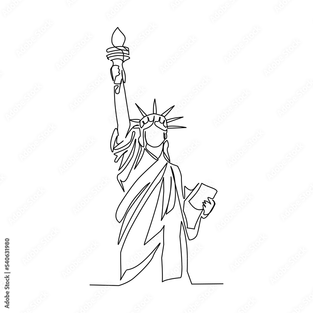 vector illustration of the Statue Of Liberty drawn in line art style ...