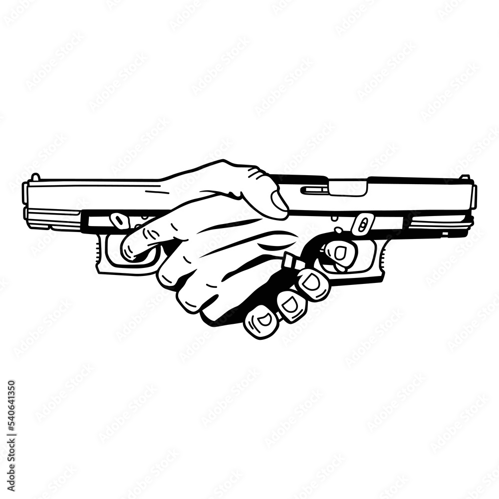 shake hands with the gun.vector illustration.hand drawn picture ...