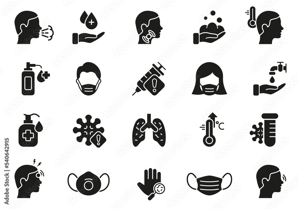 Health Care Infographic for Coronavirus Pandemic Silhouette Icon Set ...