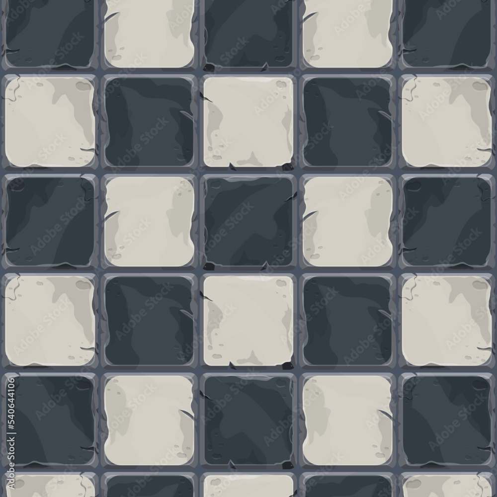 Chessboard black and white tile, bricks game background in cartoon ...