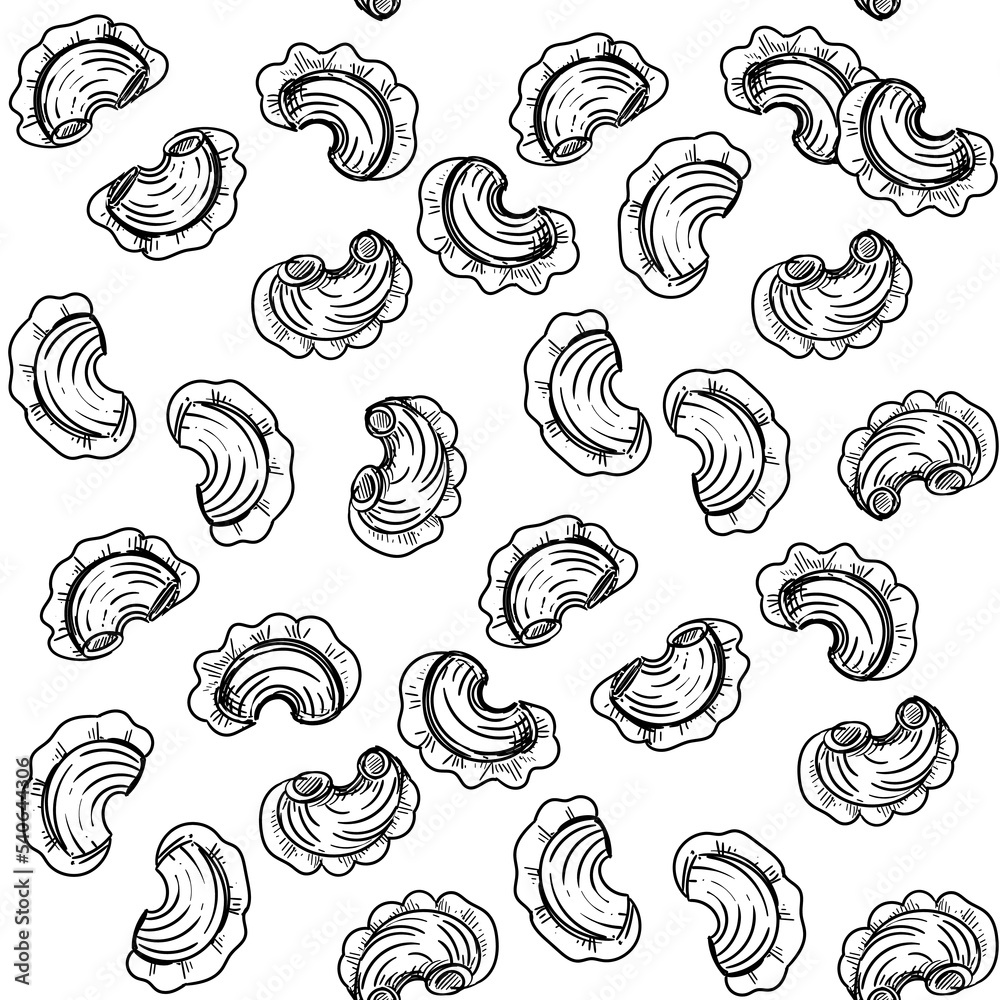 Hand drawn seamless pattern black and white of pasta, spaghetti. Vector ...