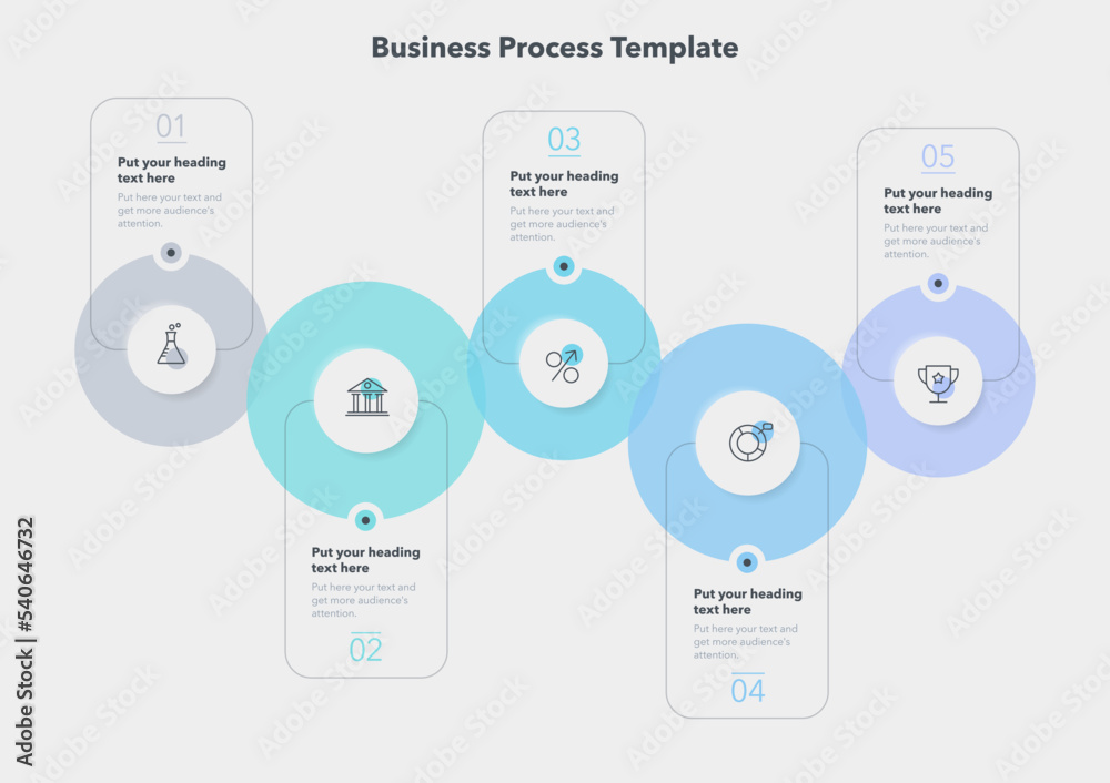 Simple business process template with five colorful stages. Slide for ...