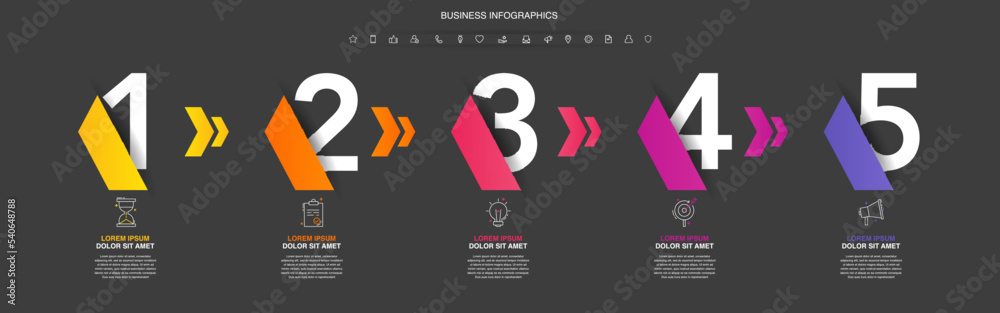 Modern vector flat illustration. Infographic numbers template with five ...