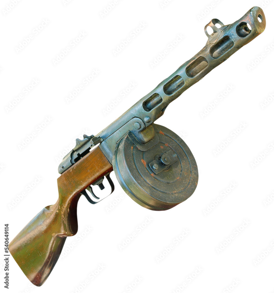 Russian PPSh machine gun taken closeup. Isolated. Stock Photo | Adobe Stock