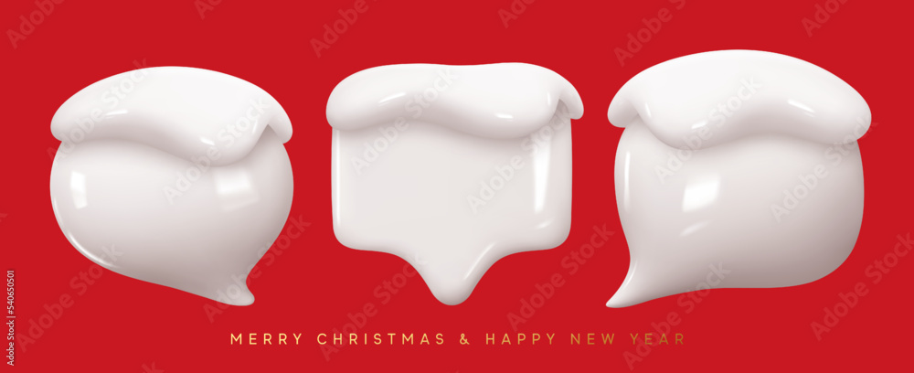 Winter Speech bubbles with white snow. Christmas dialogue bubble text ...