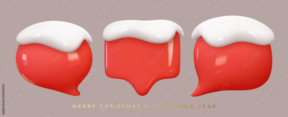 Winter Speech bubbles with white snow. Christmas dialogue bubble text ...