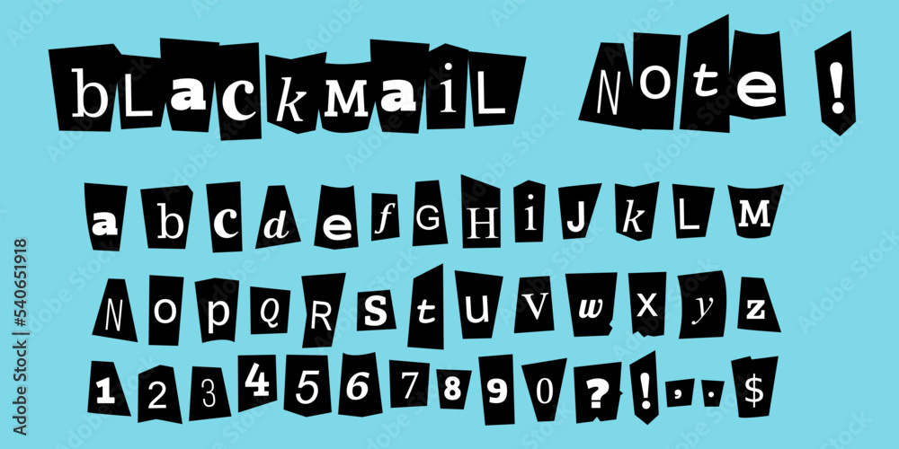 Anonymous blackmail letter set. Ransom letter cutout font. Stock Vector ...
