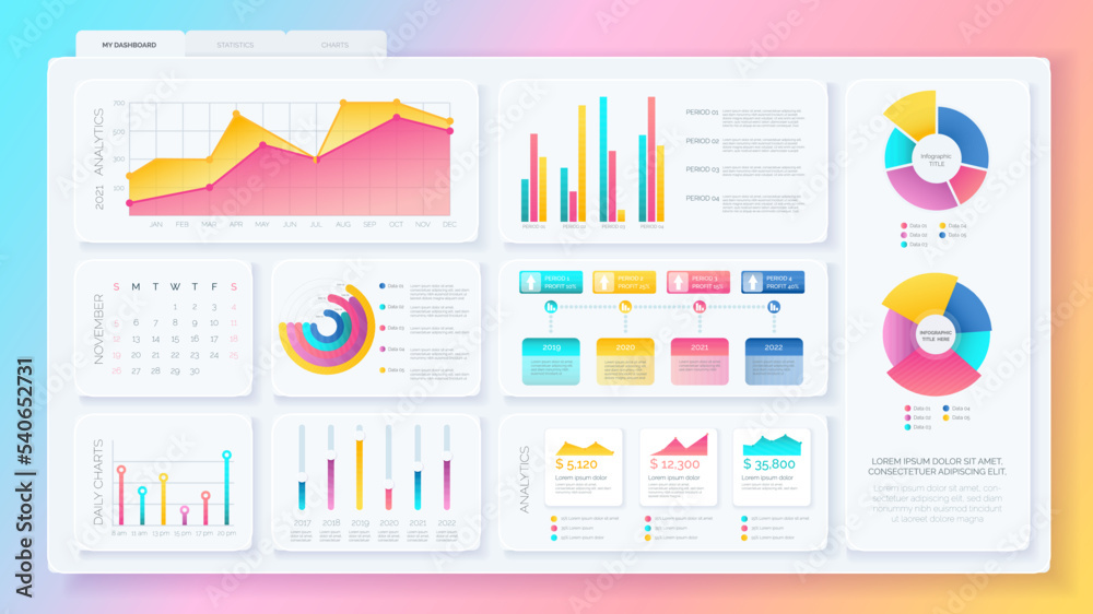 Dashboard UI Infographic for business presentation with data graphs ...